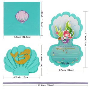 OurWarm 24pcs Mermaid Party Invitations, 3D Pearlescent Mermaid Birthday Party Supplies with Envelopes for Kids Girls Birthday Wedding Baby Shower Pool Mermaid Themed Party Supplies