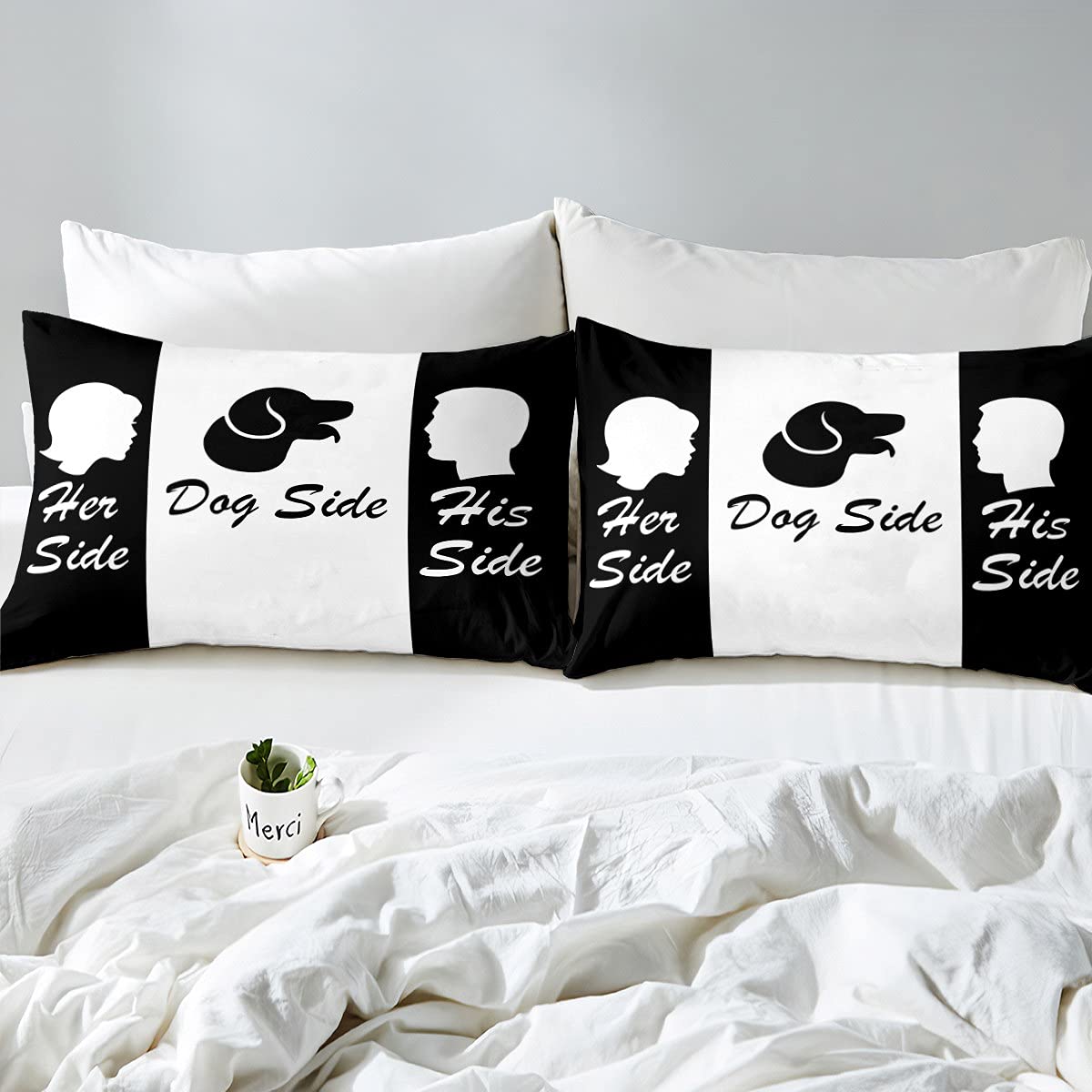 Dog Side and My Side Printed Comforter Cover King Size Couple Bedding Comforter Set Black White Dog Printed Decor Bedding Set for Adult Couple Romantic Theme Soft Duvet Cover with Zipper Closure