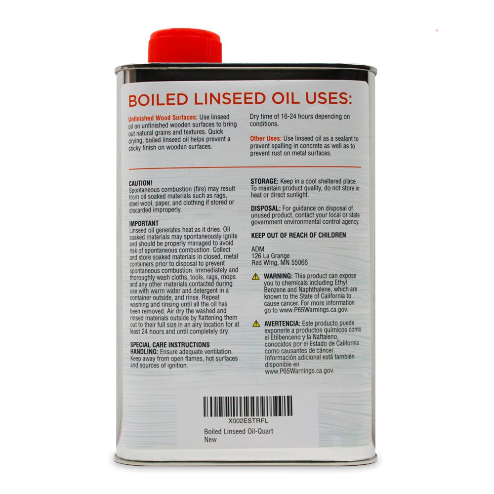 LinSheen Boiled Linseed Oil – Fast Drying Flaxseed Wood Treatment to Rejuvenate and Restore Outdoor and Indoor Wood Furniture, Floors and Sports Equipment, Quart