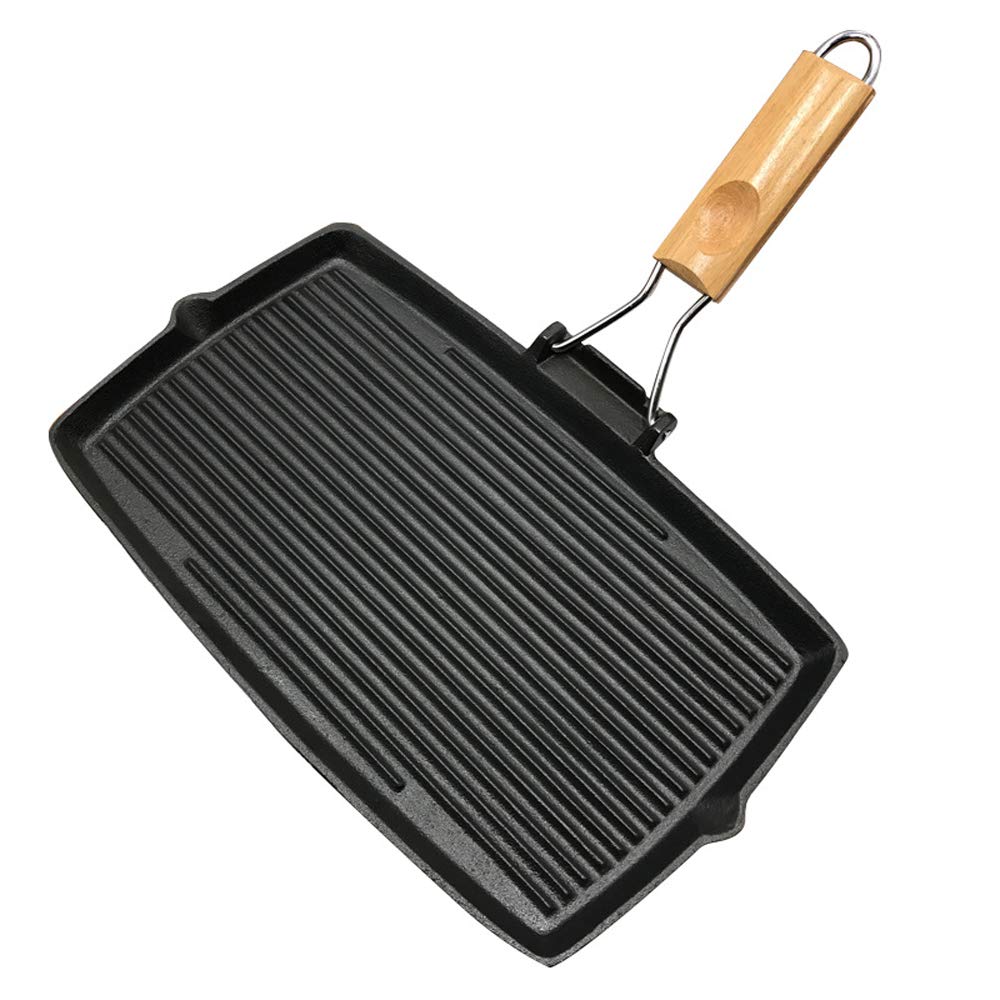 Rectangular Thick Cast Iron Skillet Bbq Grill Pan Stripe Steak Pot Uncoated Non-stick Frying Pan Barbecue Picnic Pot