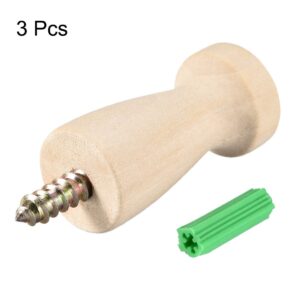 uxcell Wall Hooks Screw-On Solid Wood Hook Coat Hook Shaker Pegs Decorative Wall Mount Hook 22mmx48mm(DxL) No Paint, 3pcs