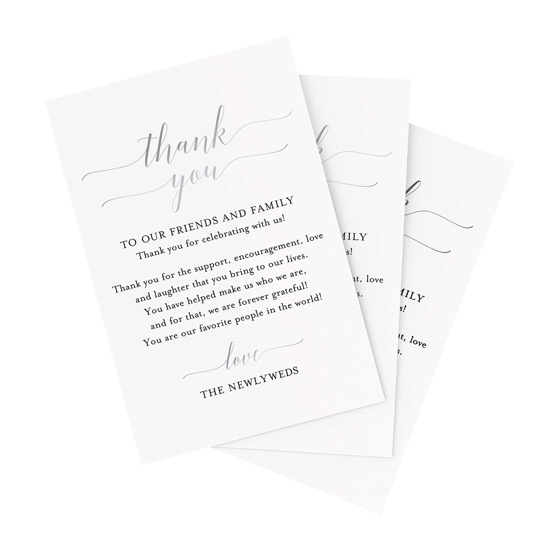 Bliss Collections Wedding Reception Thank You Cards, Pack of 50 Real SILVER Foil Cards, Great Addition to Your Table Centerpiece, Place Setting, Wedding Decorations, Each Card is 4x6, Made in the USA