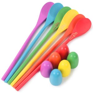 lovestown 12 pcs egg spoon race game sets, wooden balance relay games for kids easter eggs hunt outdoor lawn