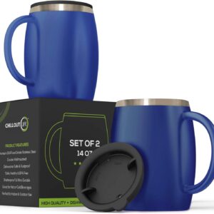 CHILLOUT LIFE Stainless Steel Insulated Coffee Mugs Set of 2 (14oz) – Double Wall Coffee Cups With Spill Resistant Lid & Strong Handle – Shatterproof Cups for Cold Drinks & Hot Beverages