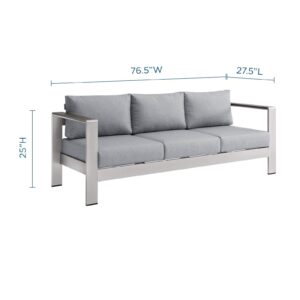 Modway Shore Aluminum Metal Outdoor Patio Sofa With Silver Gray All-Weather Cushions