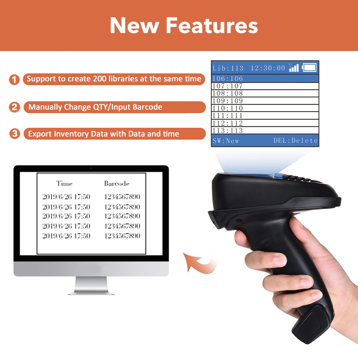 trohestar 2D Inventory Scanner Wireless Barcode Scanner Portable Barcode Reader 1D 2D PDF Data Collector Handheld Barcode Scanner with 2.2 inch LCD Screen & Charging Base