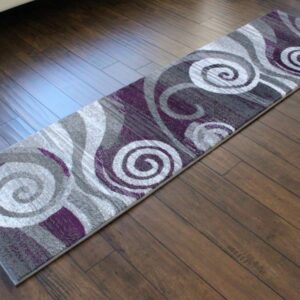 Masada Rugs, Stephanie Collection Area Rug Modern Contemporary Design 1103 Purple Grey White (2 Feet X 7 Feet 3 Inch) Runner