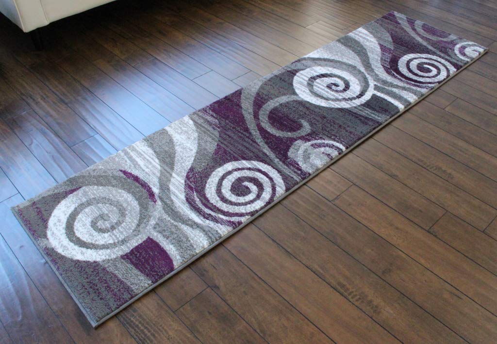 Masada Rugs, Stephanie Collection Area Rug Modern Contemporary Design 1103 Purple Grey White (2 Feet X 7 Feet 3 Inch) Runner