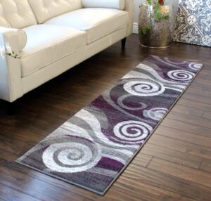 masada rugs, stephanie collection area rug modern contemporary design 1103 purple grey white (2 feet x 7 feet 3 inch) runner