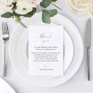 Bliss Collections Wedding Reception Thank You Cards, Pack of 50 Real SILVER Foil Cards, Great Addition to Your Table Centerpiece, Place Setting, Wedding Decorations, Each Card is 4x6, Made in the USA