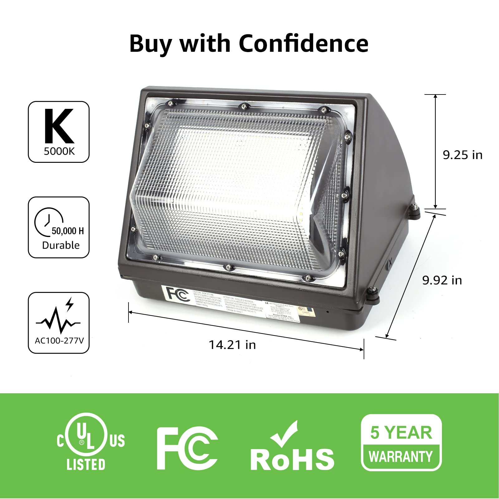 LE Dusk to Dawn Area Light with Photocell, 80W 10000lm LED Wall Pack Light, 300W Metal Halide Equivalent, 5000K Daylight Outdoor Security Flood Light, Commercial Area Lighting, UL Listed