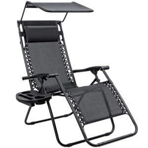 homall zero gravity chair patio lawn chair lounge chair folding recliner adjustable outdoor with canopy shade,cup holder (black)