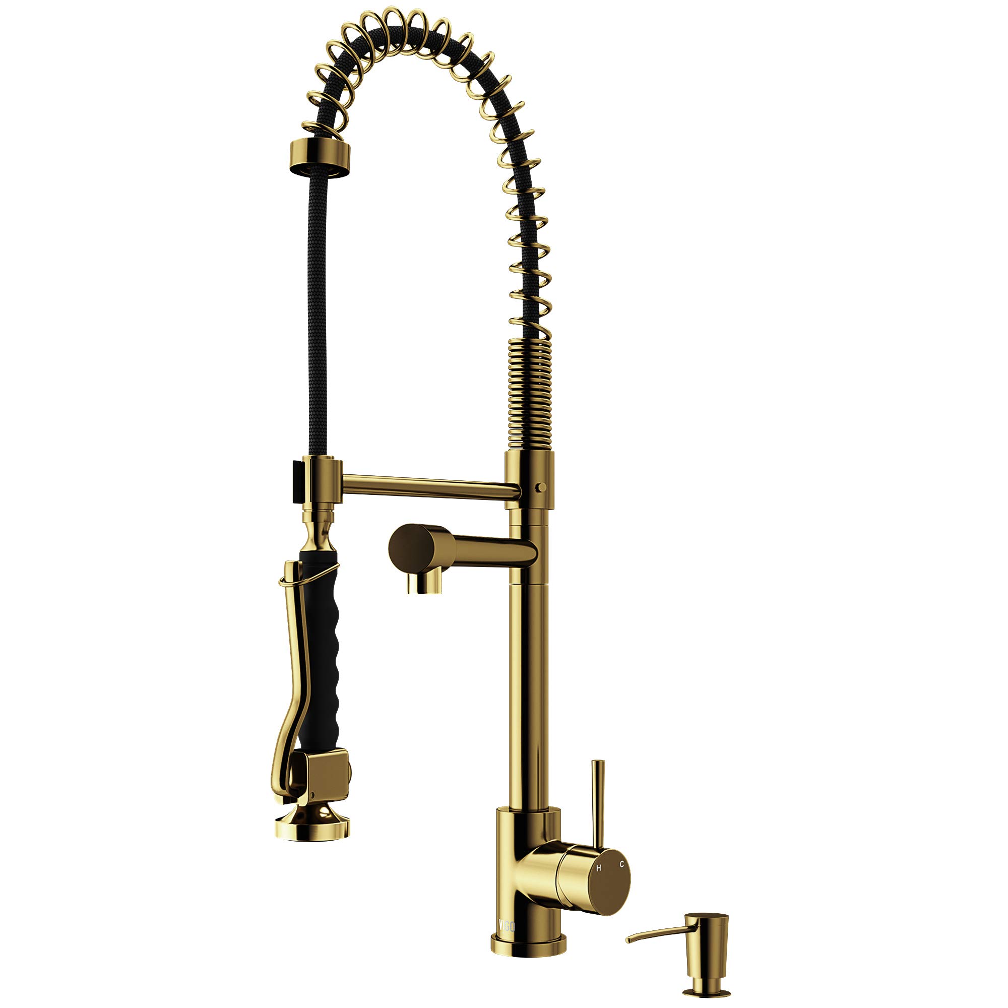 VIGO VG02007MGK2 27" H Zurich Single-Handle with Pull-Down Sprayer Kitchen Faucet with Soap Dispenser in Matte Gold