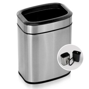 alpine 6 l stainless steel slim open trash can - compact garbage bin - wide access top slender durable receptacle with sturdy plastic liner (1.6 gal)