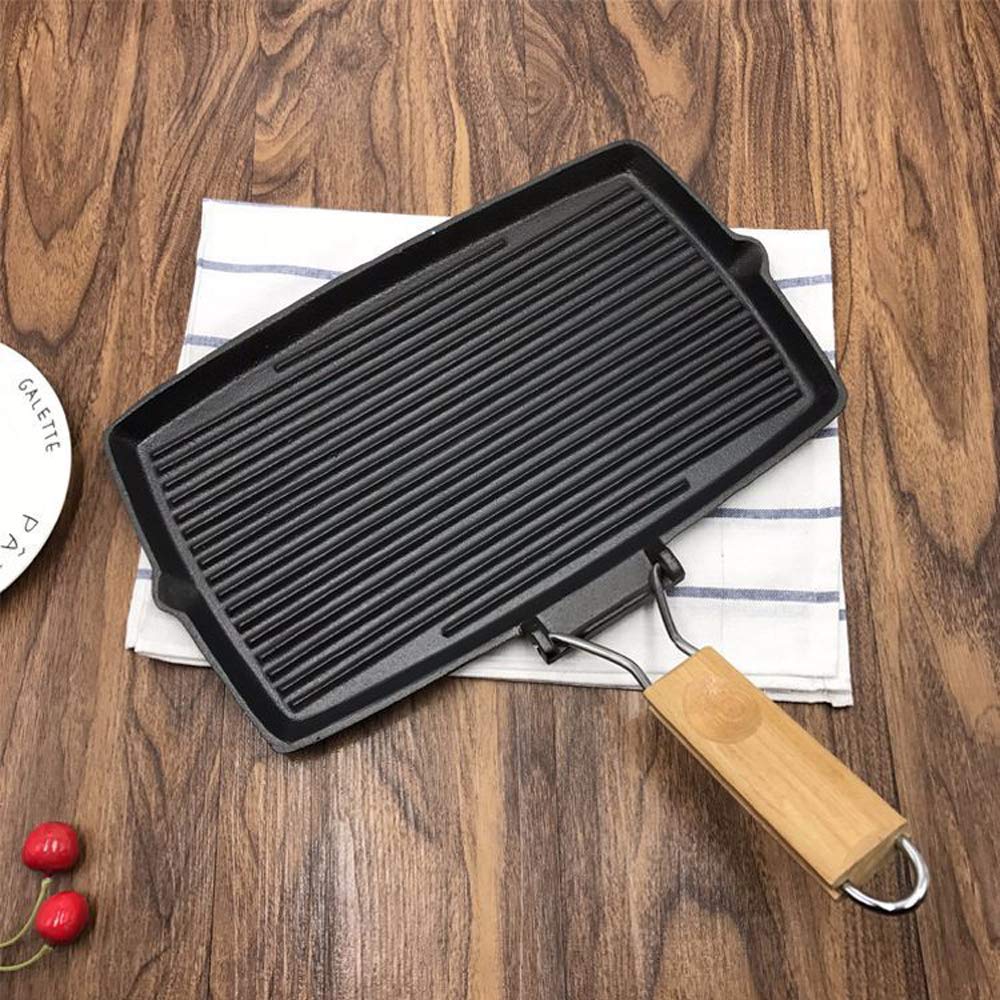 Rectangular Thick Cast Iron Skillet Bbq Grill Pan Stripe Steak Pot Uncoated Non-stick Frying Pan Barbecue Picnic Pot