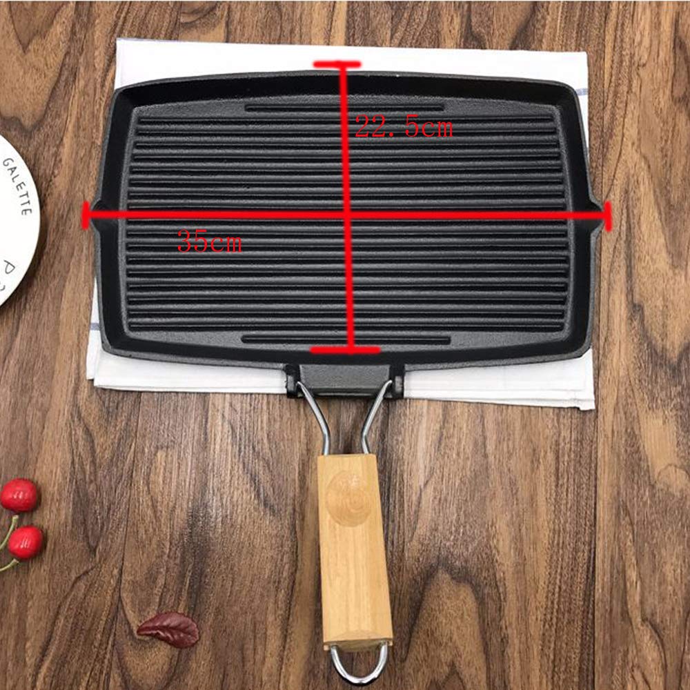 Rectangular Thick Cast Iron Skillet Bbq Grill Pan Stripe Steak Pot Uncoated Non-stick Frying Pan Barbecue Picnic Pot