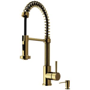 vigo vg02001mgk2 19" h edison single-handle with pull-down sprayer kitchen faucet with soap dispenser in matte gold