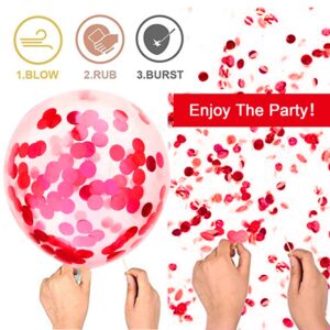 50PCS 12 Inches Latex Balloons Confetti Balloons Set - Red & Pink & White Balloons Helium Balloons for Valentines Day Bridal Shower Wedding Party Decorations Supplies