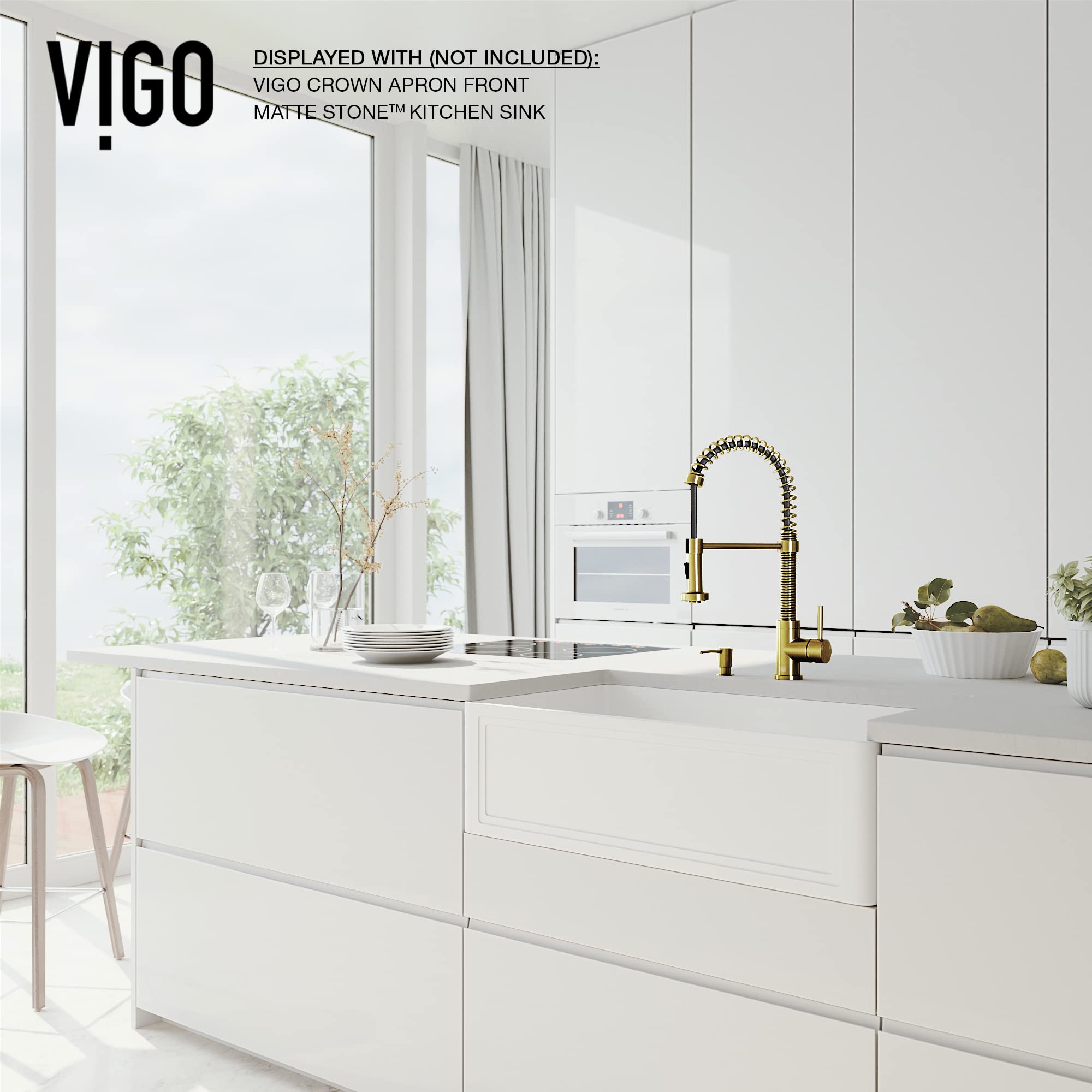 VIGO VG02001MGK2 19" H Edison Single-Handle with Pull-Down Sprayer Kitchen Faucet with Soap Dispenser in Matte Gold