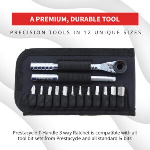 Prestacycle Pro T Handle Ratchet Set - 12-Piece Hex Bit Tool Kit & 3 Way Ratchet, Compact & Flexible Wallet Holder, Heavy-Duty T Handle Set for Bicycle Maintenance, 60 Nm Torque