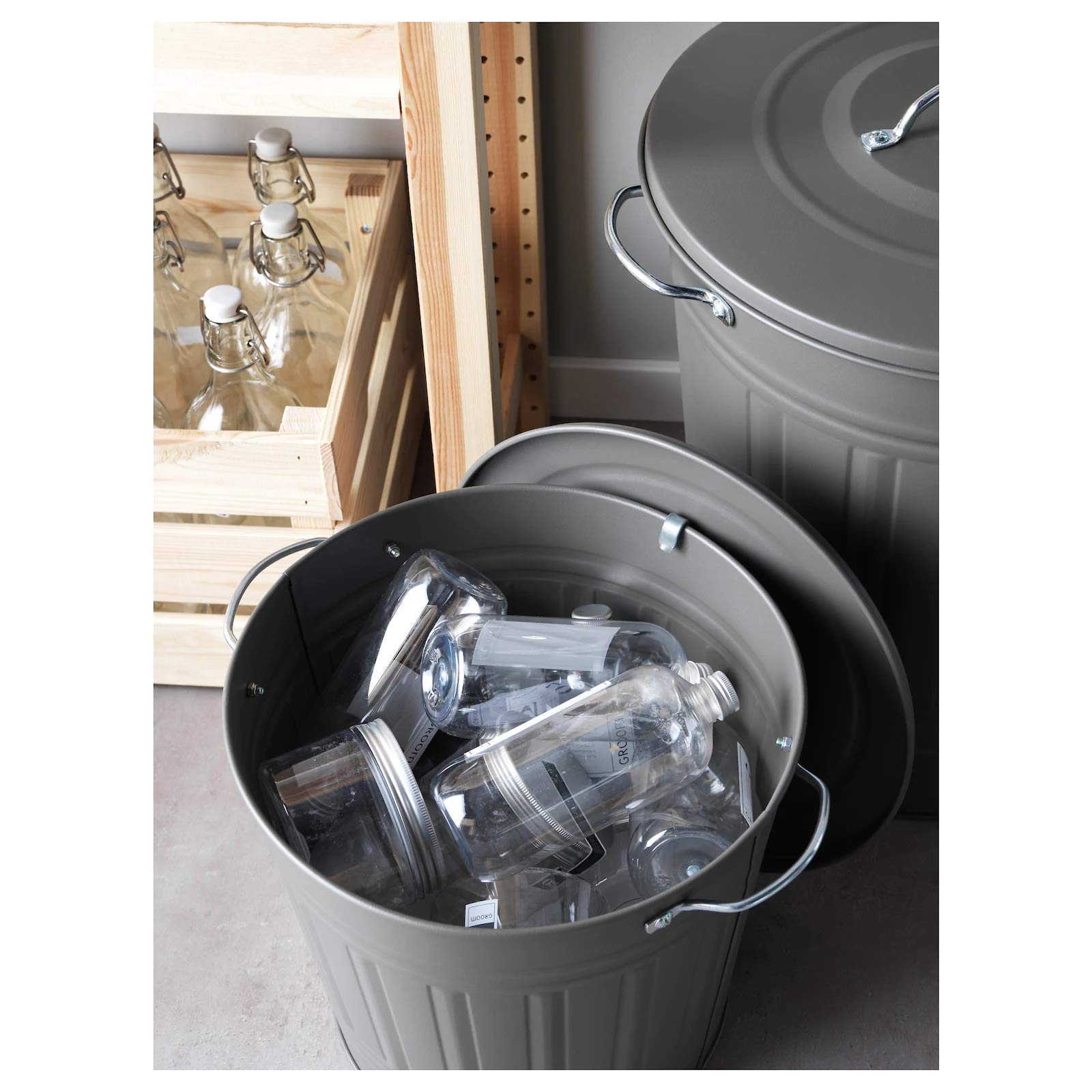 KNODD Bin with lid, Grey, 16 l (4 Gallon)