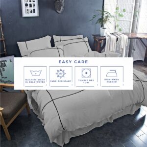 Kotton Culture 3 Piece Luxe Geo Geometric Duvet Cover Set with Zipper Closure & Corner Ties 100% Egyptian Cotton Plush Modern 600 Thread Count (Silver, Queen)