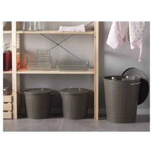 KNODD Bin with lid, Grey, 16 l (4 Gallon)