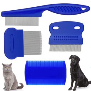 flea comb 4pack with high strength teeth durable pet tear stain remover combs, pet dog cat grooming comb set effective float hair remover