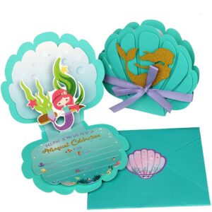 ourwarm 24pcs mermaid party invitations, 3d pearlescent mermaid birthday party supplies with envelopes for kids girls birthday wedding baby shower pool mermaid themed party supplies