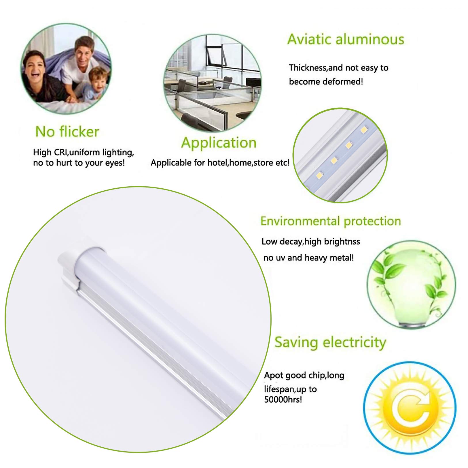 6 Pack T8 4FT 24W LED Integrated Tube Light Fixture,Shop Light with ON/Off Switch Power Line,Utility Linkable Lighting Daylight White 6000K,4 Foot Single Strip Indoor Connectable Lamp,Milky Cover