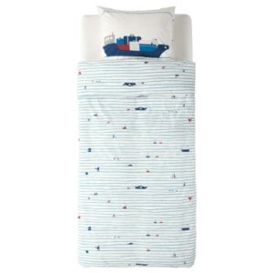 ikea upptag duvet cover and pillowcase waves boats pattern blue twin 804.402.98