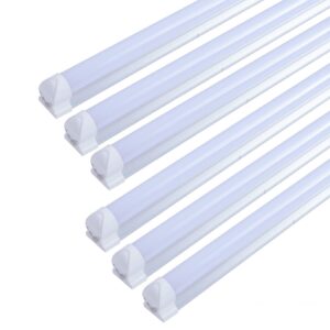 6 pack t8 4ft 24w led integrated tube light fixture,shop light with on/off switch power line,utility linkable lighting daylight white 6000k,4 foot single strip indoor connectable lamp,milky cover