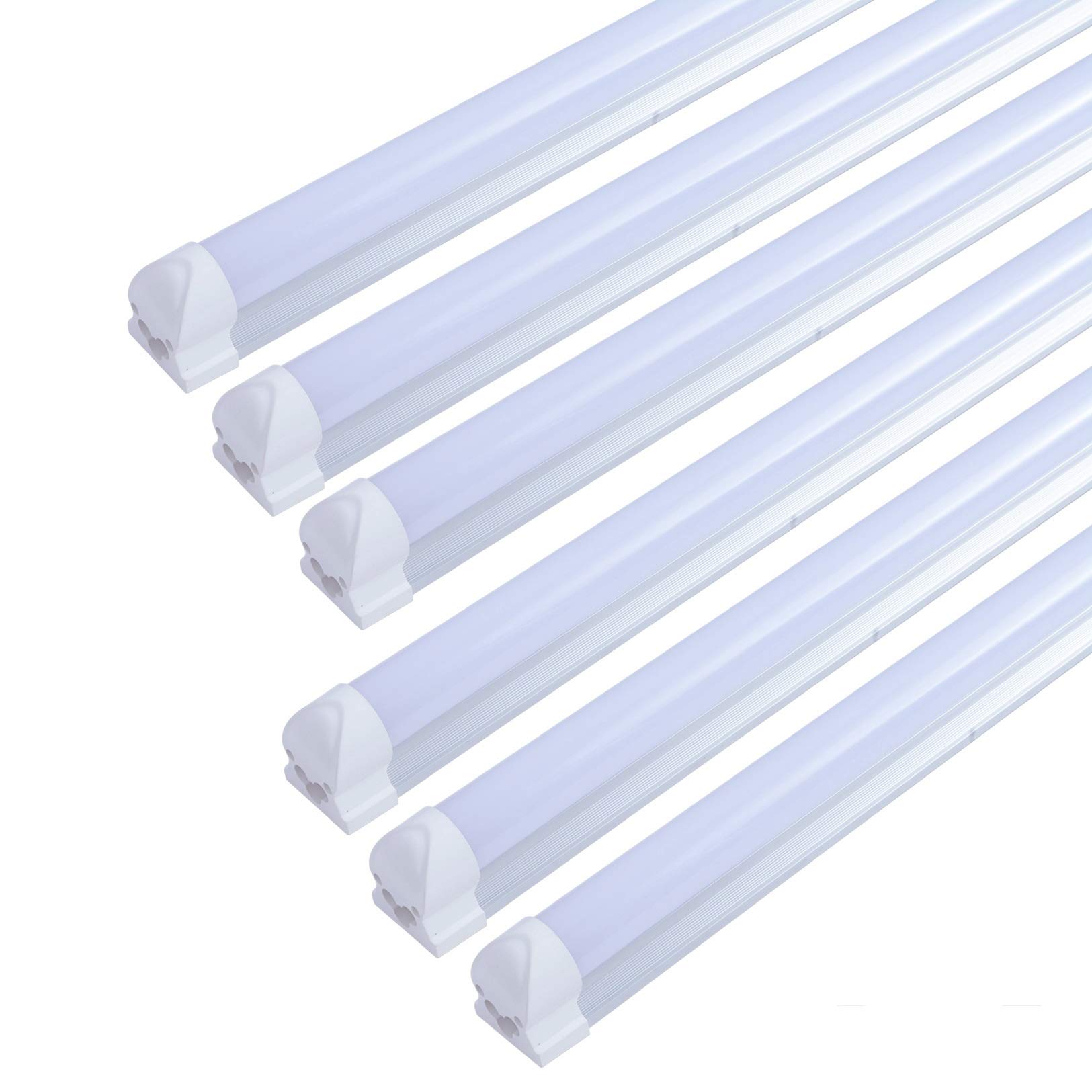 6 Pack T8 4FT 24W LED Integrated Tube Light Fixture,Shop Light with ON/Off Switch Power Line,Utility Linkable Lighting Daylight White 6000K,4 Foot Single Strip Indoor Connectable Lamp,Milky Cover