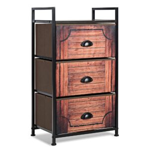 tangkula 3 drawer dresser, vertical dresser storage tower with fabric drawers and steel frame, industrial wood look organizer unit for closet entryway, retro freestanding dresser