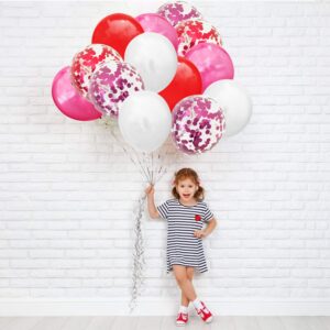 50PCS 12 Inches Latex Balloons Confetti Balloons Set - Red & Pink & White Balloons Helium Balloons for Valentines Day Bridal Shower Wedding Party Decorations Supplies