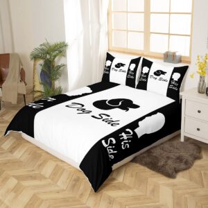 Dog Side and My Side Printed Comforter Cover King Size Couple Bedding Comforter Set Black White Dog Printed Decor Bedding Set for Adult Couple Romantic Theme Soft Duvet Cover with Zipper Closure