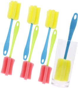 mini skater 6pcs sponge cleaning brush long plastic handle feeding bottle milk bottle cleaner cup cleaning brush for glass winebottle coffee tea glasses pot water bottle,random color