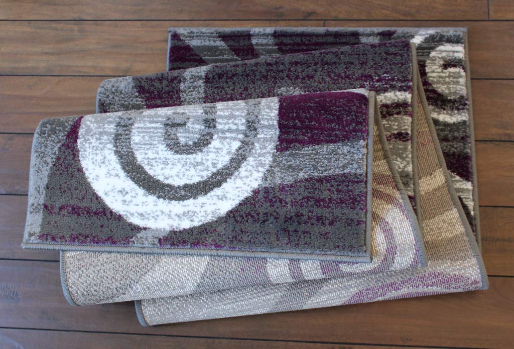 Masada Rugs, Stephanie Collection Area Rug Modern Contemporary Design 1103 Purple Grey White (2 Feet X 7 Feet 3 Inch) Runner