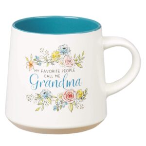 with love my favorite people call me grandma clay base ceramic coffee mug for grandmothers floral peach & ivory cup for coffee/tea, dishwasher microwave safe, 14oz