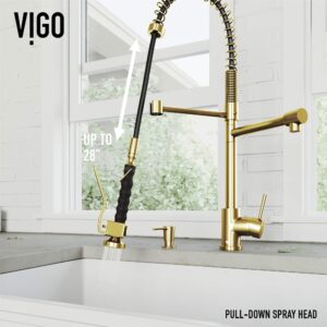 VIGO VG02007MGK2 27" H Zurich Single-Handle with Pull-Down Sprayer Kitchen Faucet with Soap Dispenser in Matte Gold