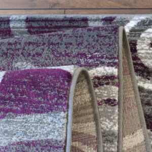 Masada Rugs, Stephanie Collection Area Rug Modern Contemporary Design 1103 Purple Grey White (2 Feet X 7 Feet 3 Inch) Runner