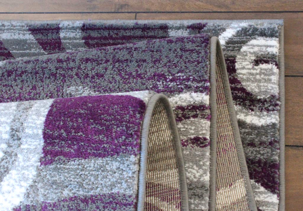 Masada Rugs, Stephanie Collection Area Rug Modern Contemporary Design 1103 Purple Grey White (2 Feet X 7 Feet 3 Inch) Runner