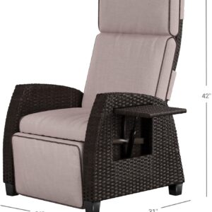 Grand patio Outdoor Recliner Moor Lay Flat Recliner with Flip Table Push Back Wicker Reclining Lounge Chair Flax