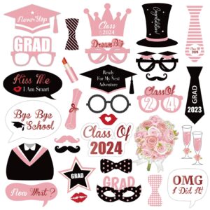 swyoun 31pcs 2024 pink graduation photo booth props congratulations 2024 graduation class of 2024 party supplies