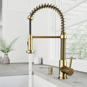 VIGO VG02001MGK2 19" H Edison Single-Handle with Pull-Down Sprayer Kitchen Faucet with Soap Dispenser in Matte Gold