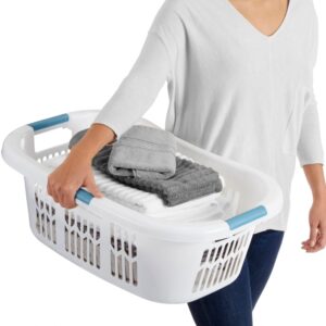 Rubbermaid 2.1-Bushel Small Hip-Hugger Portable Plastic Laundry Basket with Grab-Through Handles, White (4-Pack)