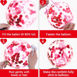 50PCS 12 Inches Latex Balloons Confetti Balloons Set - Red & Pink & White Balloons Helium Balloons for Valentines Day Bridal Shower Wedding Party Decorations Supplies