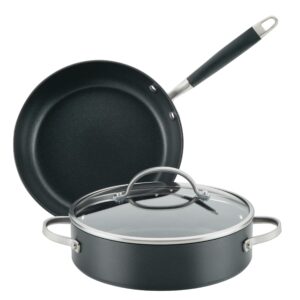 anolon advanced home hard anodized nonstick 3 piece cookware set, 3-quart saute, 9.5-inch frying pan, and lid, 3 piece - onyx