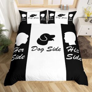 dog side and my side printed comforter cover king size couple bedding comforter set black white dog printed decor bedding set for adult couple romantic theme soft duvet cover with zipper closure