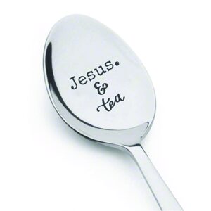 gifts for christian| coffee and jesus christian quote gift for men/women | gifts for the tea lover | christmas gift for friend/coworker| religious gift for mom/dad | jesus and tea engraved spoon gift